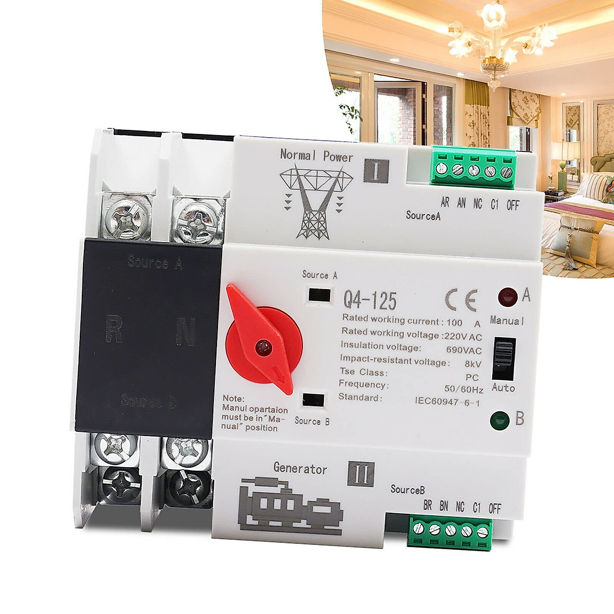 Dual Power Automatic Transfer Switches Self Cast Conversion Switch Generator Changeover Switch 110V (2P 100A)