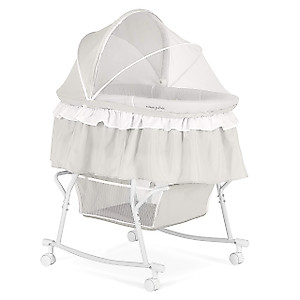 Dream On Me Lacy Portable 2-in-1 Bassinet & Cradle in Light Grey, Lightweight Baby Bassinet with Storage Basket, Adjustable and Removable Canopy