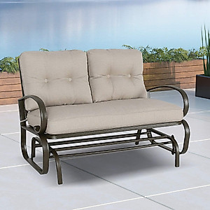 PATIO TREE Outdoor Patio Glider Bench Loveseat - Cushioned 2 Person Rocking Seating Swing Chair for Patio, Beige