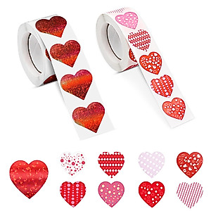 1000PCS Valentines Stickers, Glitter Heart Stickers Roll & 8 Design Funny Valentine's Mother Day Decorative Label Sticker, Wedding Party Decorat Envelopes Greeting Cards Boxes Gifts Seal Stickers