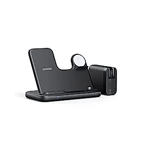 Anker 544 Wireless Charger (4-in-1 Stand) with 60W Quick Charge DC Adapter and 5 ft Cable for iPhone 14/14 Pro/14 Pro Max/13/13 Pro Max, MFi Certified for Apple Watch SE/7/6/5/4/3/2/1, AirPods