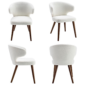 RIVOVA Upholstered Accent Arm Chairs Set of 6, Faux Sherpa Mid Century Modern Dining Chairs for Kitchen Dining Room Side Chairs with Wood Legs, White