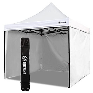 OUTFINE Canopy 10x10 Pop Up Commercial Canopy Tent with 3 Side Walls Instant Shade, Bonus Upgrade Roller Bag, 4 Weight Bags, Stakes and Ropes (White, 10*10FT)