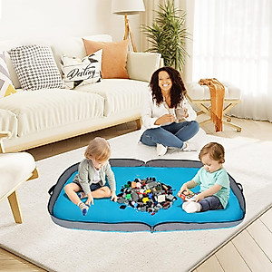 BBpara - Toy Storage Organizer & Play Mat for Building Bricks & Blocks - Toy Storage Bags Play Mat with Zipper - Easy to Keep The Kids Rooms Neat & Tidy - 45 Inches Large Size - Blue