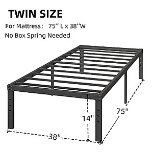 EZBeds Twin Bed Frame, 14 Inch Bed Frame Twin, Heavy Duty Twin Platform Bed Frame, No Box Spring Needed, Easy Assembly, Noise Free, Steel Slat Support, Black
