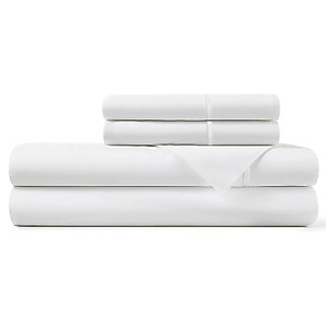 Pizuna Cotton Sheets Queen Size, 100% Long Staple Cotton Percale Sheets Queen with 15inch Deep Pocket (Combed White Cotton Sheets Queen)