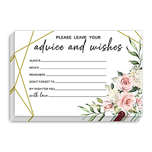 WwongxianB Set of 25 Rose Floral Modern Advice and Wishes Cards - Words of Wisdom Guest Book for Newlyweds Bridal Shower Wedding Retirement Grad Fill in Style Invites Cards -007