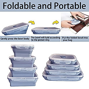 RMAMSCOV Silicone Collapsible Food Storage Containers with Airtight Lid, Set of 4 Silicone Lunch Containers, Prep/Storage Bowls Microwave and Freezer and Dishwasher Safe (Grey)
