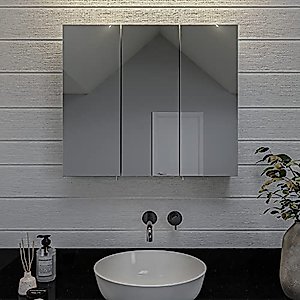 Croydex Thurmond Tri-View, Recessed or Surface Mount Medicine Cabinet, 30W x 26H, Aluminum