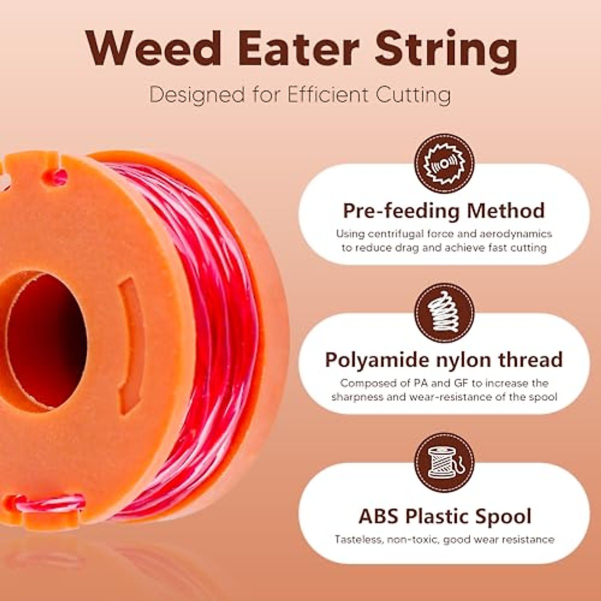 PETOX WA0010 Trimmer Line Spools Replacement for Worx Weed Eater, 0.065 inch Autofeed Trimmer Line String Refills Compatible with Worx Cordless String Trimmers (9 Line Spools+2 Cap)