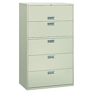 HON 5-Drawer Filing Cabinet - 600 Series Lateral or Legal Filing Cabinet, 42w by 19-1/4d, 5-Drawer, Light Gray (H695)