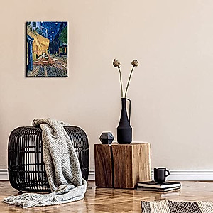 Wieco Art Cafe Terrace at Night Modern Stretched and Framed Giclee Canvas Prints Van Gogh Oil Paintings Reproduction Cityscape Picture on Canvas Wall Art Ready to Hang for Bedroom Kitchen Home Decor