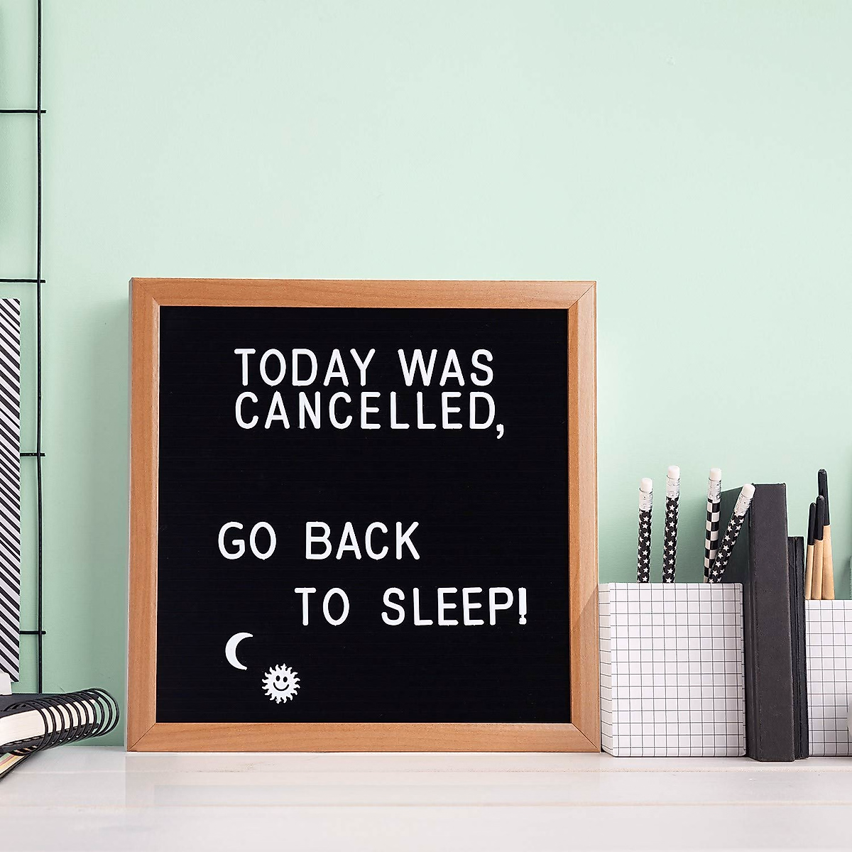 Quartet Felt Letter Board with Letters and Numbers, 10x10" Small Wooden felt board Letter Sign for Word Memo Message, 200 White Letters & Numbers Included, Baby Announcement Changeable letter Board.