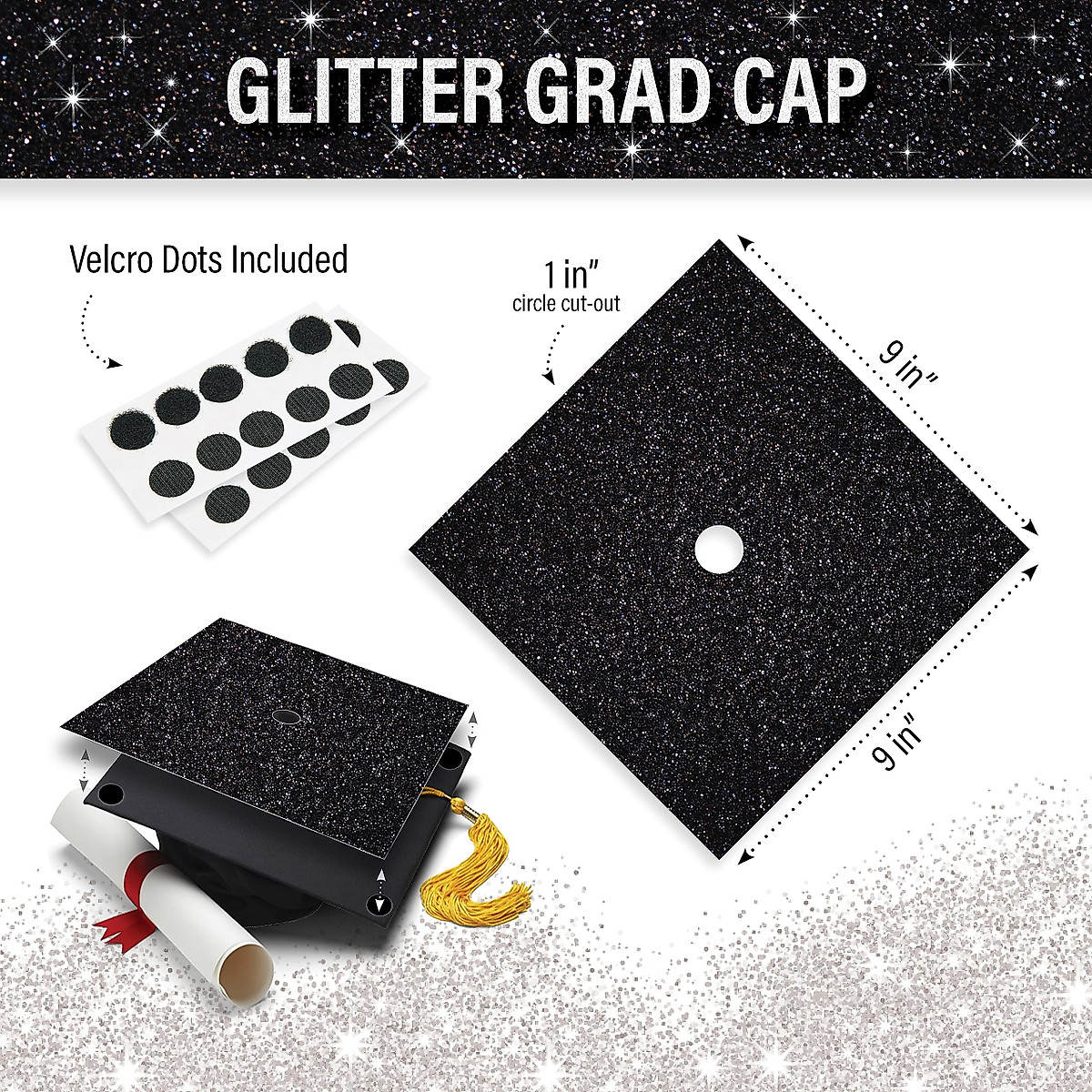 Glitter Heavyweight Premium Construction Paper for Grad Caps, 5 Sheets, DIY Grad Cap Decorations (Black)