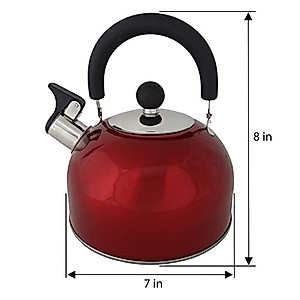 Lily's Home 2 Quart Stainless Steel Whistling Tea Kettle, the Perfect Stovetop Tea and Water Boilers for Your Home, Dorm, Condo or Apartment. Red