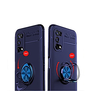 Asuwish Phone Case for Oppo Realme 7 Pro with Tempered Glass Screen Protector Cover and Cell Accessories Stand Kickstand Ring Holder Soft TPU Silicone Rubber Protective Realme7 7Pro Women Men Blue