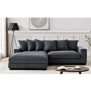 Container Furniture Direct Luxe Oversized Two-Piece Sectional Couches for Living Room, 102.4-Inch L Shaped Sofa with Chaise, Upholstered with Corduroy Fabric, Gray - Left Facing