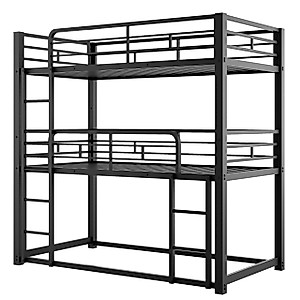 Harper & Bright Designs Metal Triple Bunk Beds,Bunk Beds Twin Over Twin Over Twin,Triple Bed for 3,Heavy Duty 3 Beds Bunk Bed with Guard Rails and 2 Ladders for Kids Teens Adults, Black