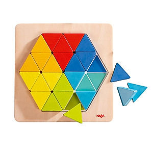 HABA Arranging Game Magical Pyramids - 36 Triangular Wooden Tiles with 6 Double Sided Templates for Ages 2-6 (Made in Germany)