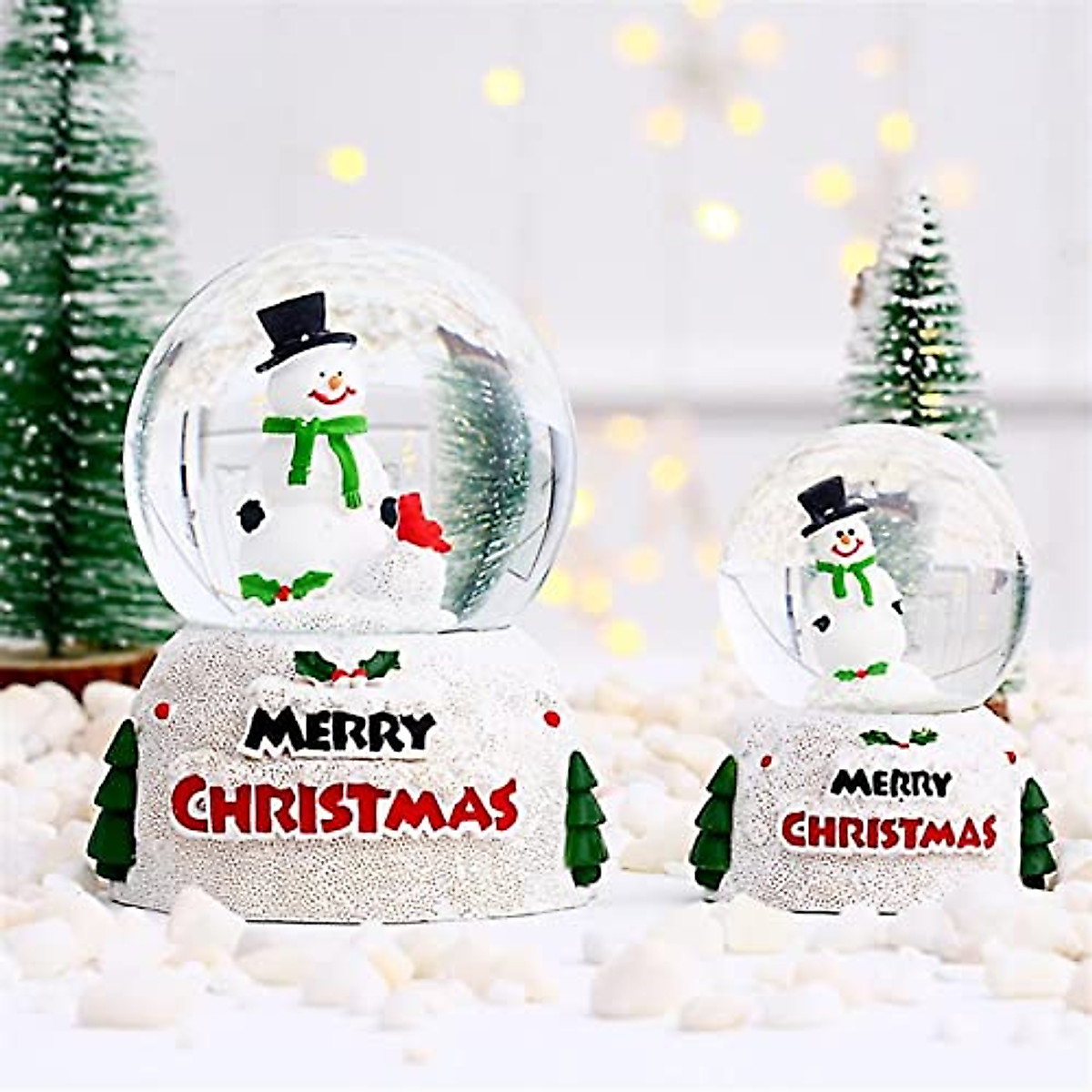 Music Boxes for Girls Snowman Glass Ball Miniature Christmas Snow Globe with Colorful Lighting Fall Resistant Snowman Statue Glass Snow Globe (Color : Small, Size : Snowman)