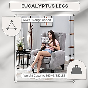 HOMCOM Mid-Century Modern Accent Chair, High Wingback Chair, Button-Tufted Upholstered Fabric Armchair with Retro Wood Legs for Living Room, Bedroom, Gray