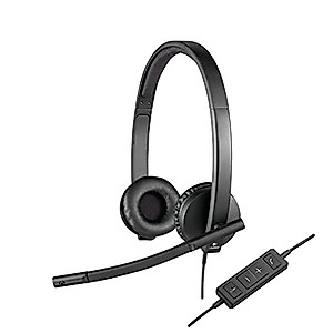 Logitech H570e Wired Headset, Stereo Headphones with Noise-Cancelling Microphone, USB, in-Line Controls with Mute Button, Indicator LED, PC/Mac/Laptop - Black