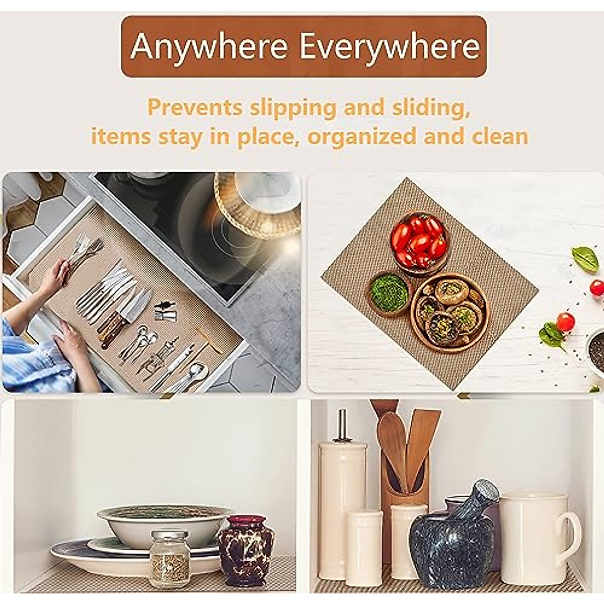 Shelf Liner for Kitchen Cabinets, 12 in x 25 FT, Strong Grip Non-Adhesive Shelf Liner, Waterproof Non-Slip Drawer Liner, Easy to Clean and Install, Perfect for Closets, Tables (Beige, 12in x 25ft)