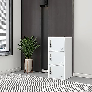 3 Door Metal Vertical Storage Locker for Kids Bedroom, Children Room, School, Office, Home ,Stackable Steel Storage Cabinet for Toys, Clothes & Sports Equipment,Anti-falling Device. (3D, White)