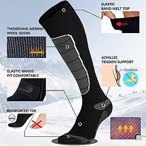 Merino Wool Ski Socks, Cold Weather Socks for Snowboarding, Snow, Winter, Thermal Knee high Warm Socks, Hunting, Outdoor Sports (3 Pairs (Black Grey Grey), X-Large)