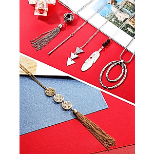 Hicarer 12 Pieces Long Pendant Necklace Set Y Tassel Leaf Circle Bar Necklace for Women (Classic Style)