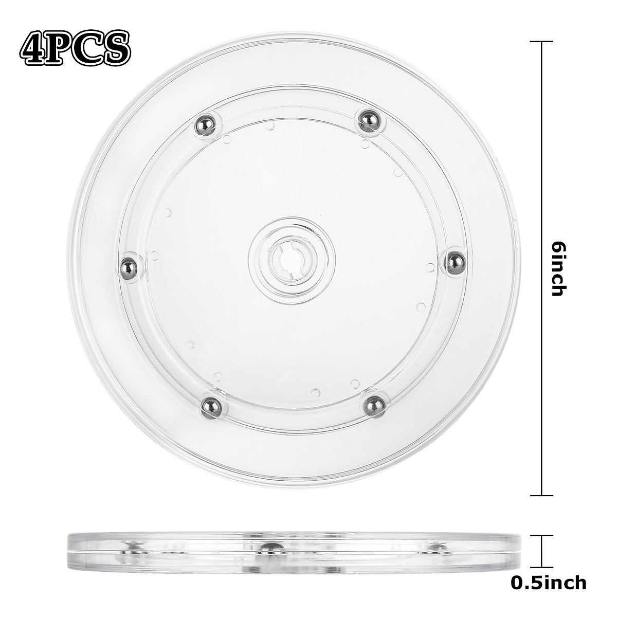 Oungy 4PCS 6 Inch Acrylic Lazy Susan Turntable Rotating Tray with Steel Ball Bearings Clear Turntable Organizer for Table Spice Cake Rack Kitchen Cabinets Monitor