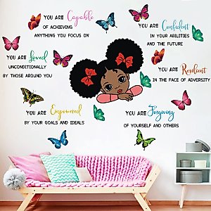 Black Girl Magic You Are Capable Confident Butterfly Inspirational Quotes Wall Decals, Pink Room Deor Motivational Saying African American Wall Sticker for Nursery Living Room Woman Bedroom Wall Decor