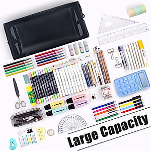 Aosbos Large Pencil Pouch Aesthetic Pencil Case Clear Pencil Box Mesh Pencil Bags with Zipper Pen Pouch Pen Storage Pouch, Grey