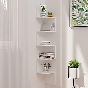 VanTook Wall Mount Floating Corner Shelf, 5-Tier Radial Wall Shelves, Easy to Install Tiered Wall Storage Organizer for Bedrooms, Bathrooms, Kitchen, Offices and Living Rooms - High Gloss White