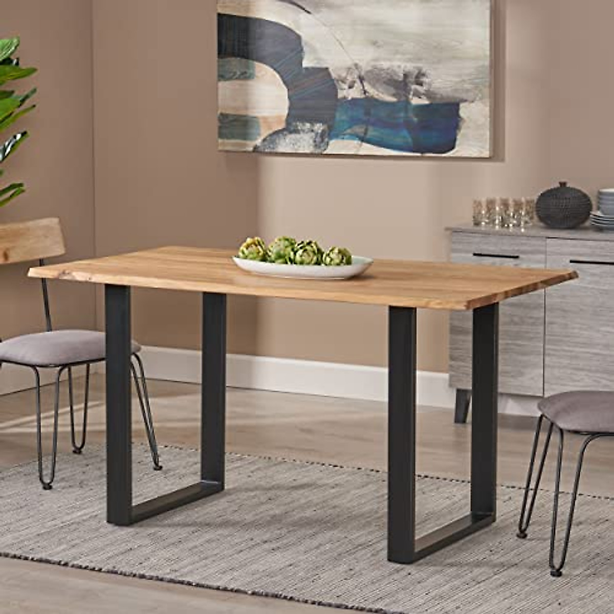 Christopher Knight Home Dining Table, Black + Natural, 31D x 55W x 30H in