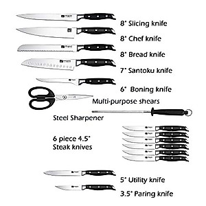 J&J Pop Series 16-Piece Kitchen Knives, Stainless Steel Chef's Knife Set with Wooden Block…