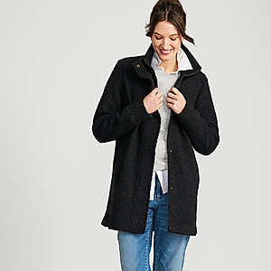 Lands' End Womens Boucle Coat Black Plus 2x