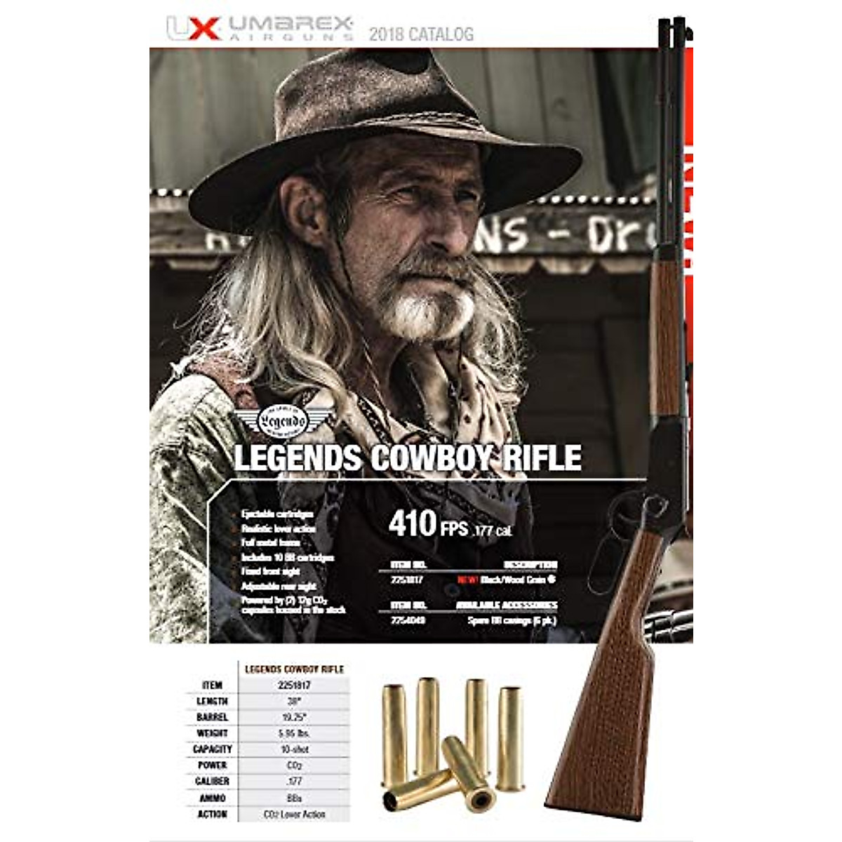 Umarex USA, Legends Cowboy, .177 Caliber, Lever Action, CO2 Air Rifle, BB, Wood Stock