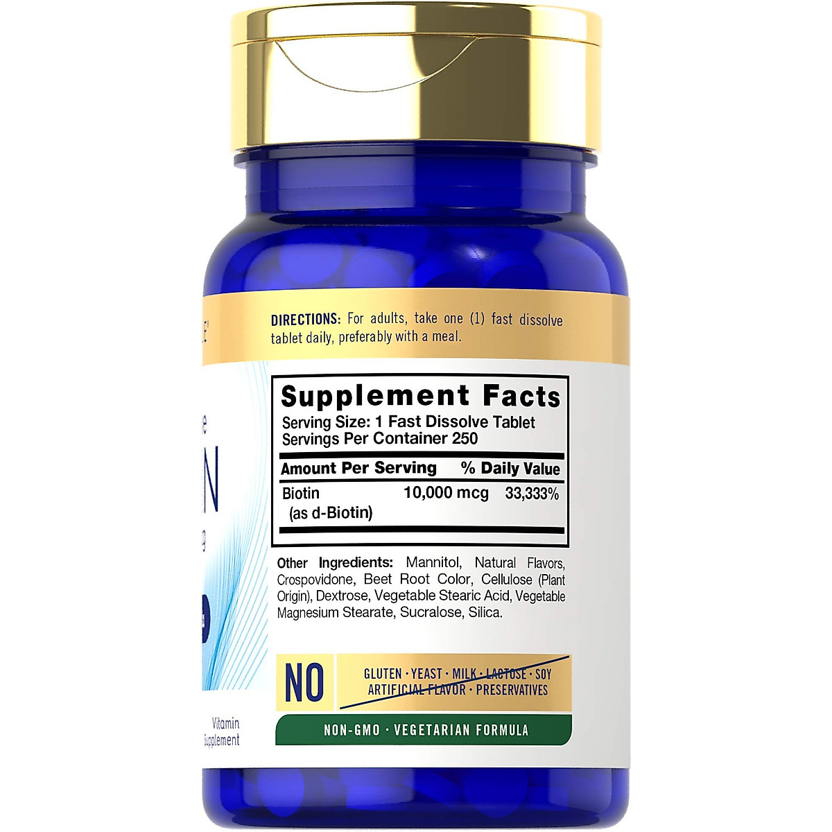 Carlyle Biotin 10000mcg | 250 Fast Dissolve Tablets | Max Strength | Vegetarian, Non-GMO, Gluten Free Supplement