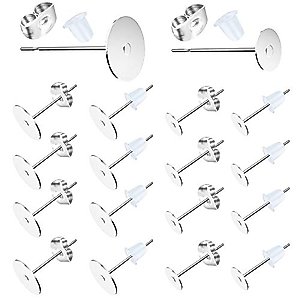 Earring Posts Stainless Steel, 500Pcs Hypoallergenic Flat Pad Earring Studs with Butterfly and Rubber Bullet Earring Backs for Jewelry Making Findings