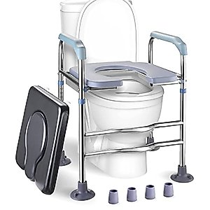 Raised Toilet Seat with Handles: Hybodies Stand Alone Toilet Seat Riser for Seniors Adult, Toilet Safey Aids with Armrest & Height Adjustment, Bathroom Assist Frame, Fits Any Toilet, Up to 330lbs