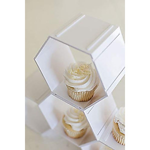 Kwirkworks Cupcake Stand -Unique Design Honeycomb Cupcake Holder |Create Several Styles with Different Combinations of Hexagon Shelf (White)
