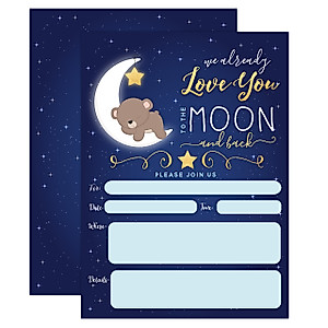 Your Main Event Prints Moon Bear Baby Shower Invites, 20 Count, 5x7, Blue, Premium Heavy-weight Card Stock
