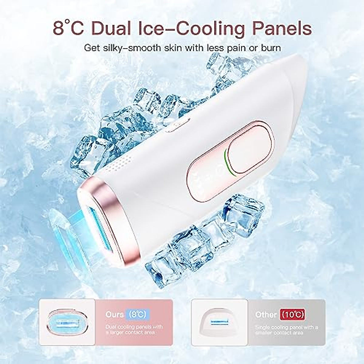 Laser Hair Removal Device with Cooling Function for Women and Men, At-Home Permanent IPL Hair Removal with Latest Dual ICE Technology, Unlimited Flash for facial Legs Arms Whole Body Use