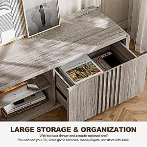 BELLEZE 70" TV Stand for TVs up to 75", Media Entertainment Center Console Table with Oversize Drawers and 2-Tier Open Shelves, Wood Storage Cabinet for Living Room, Bedroom - Mint (Gray)