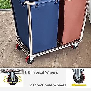 tonchean Rolling Laundry Sorter Cart 2 Bag, Commercial Laundry Hamper Basket Cart with Heavy Duty Lockable Wheels and Removable Bags Industrial Laundry Trolley Cart for Clothes Storage