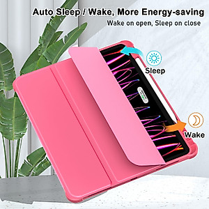 OKP for New iPad Pro 12.9 Case 6th/5th/4th/3rd Generation 2022/2021/2020/2018, 12.9 inch ipad Pro Case with Trifold Stand, 12.9'' Cover with Slim Lightweight Clear PC Back Shell for Women Men, Pink