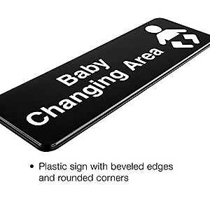 Excello Global Products Baby Changing Station Sign: Easy to Mount Informative Plastic Sign with Symbols 9x3, Pack of 3 (Black)