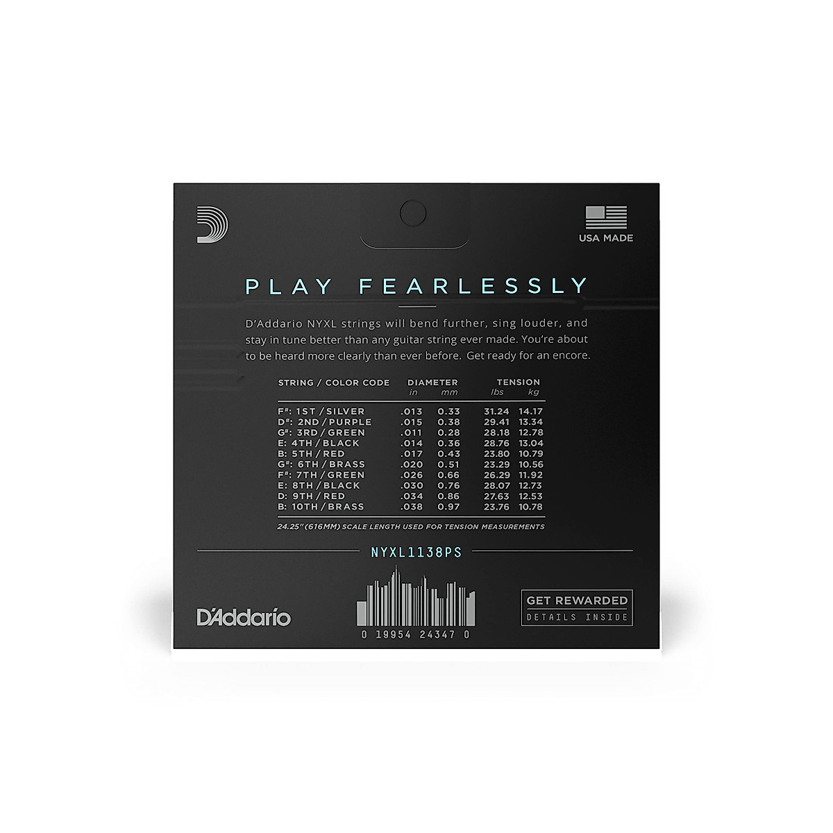 D'Addario Guitar Strings - NYXL Electric Pedal Steel Guitar Strings - NYXL1138PS - Unrivaled Strength, Tuning Stability, Enhanced Mid-Range - For 10 String Pedal Steel Guitars - 11-38 Regular Light E9