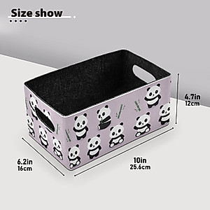 Emelivor Pandas Storage Basket Bins Set (2pcs) Felt Collapsible Storage Bins with Fabric Rectangle Baskets for Organizing for Office Bedroom Closet Babies Nursery